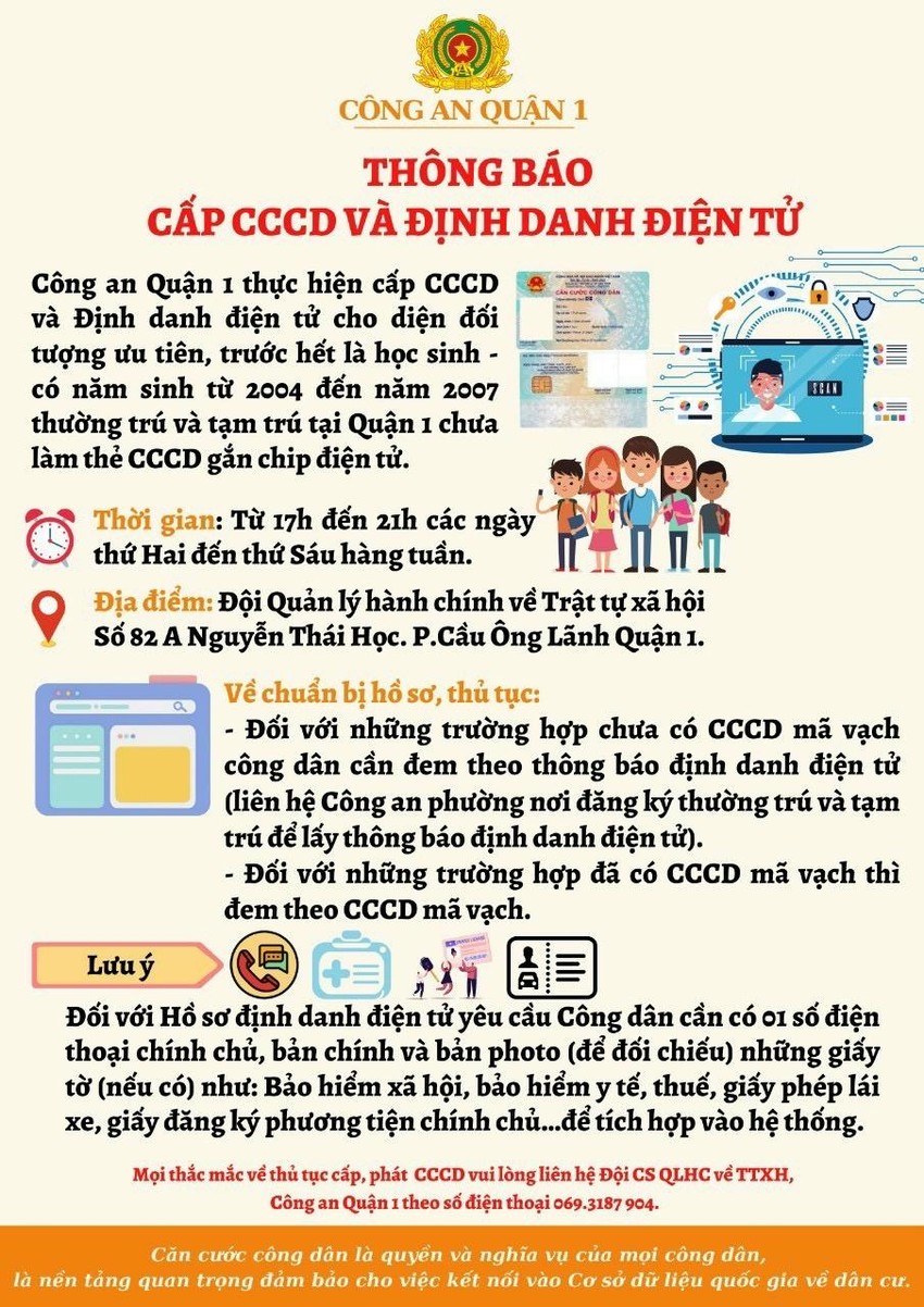 Công an TP.HCM thông báo ưu tiên cấp CCCD cho học sinh
